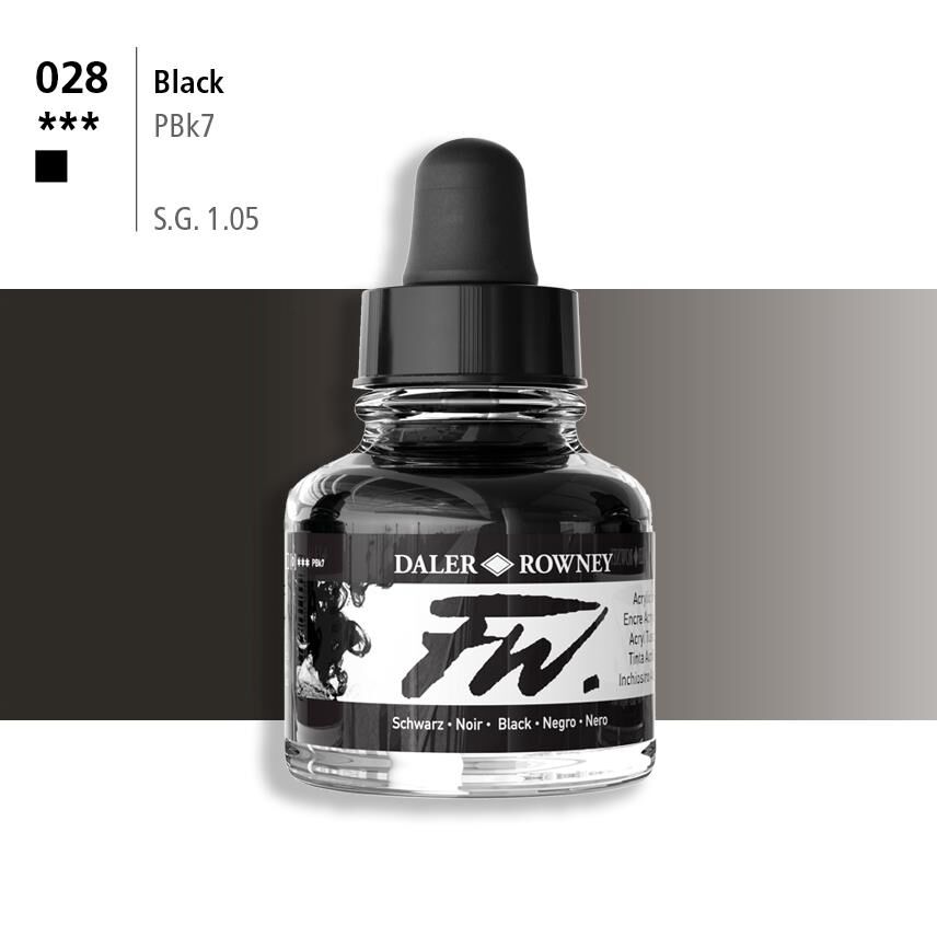 Daler Rowney Fw Acrylic Artisits Ink 29.5 ml Damlalıklı Cam Şişe Black ...
